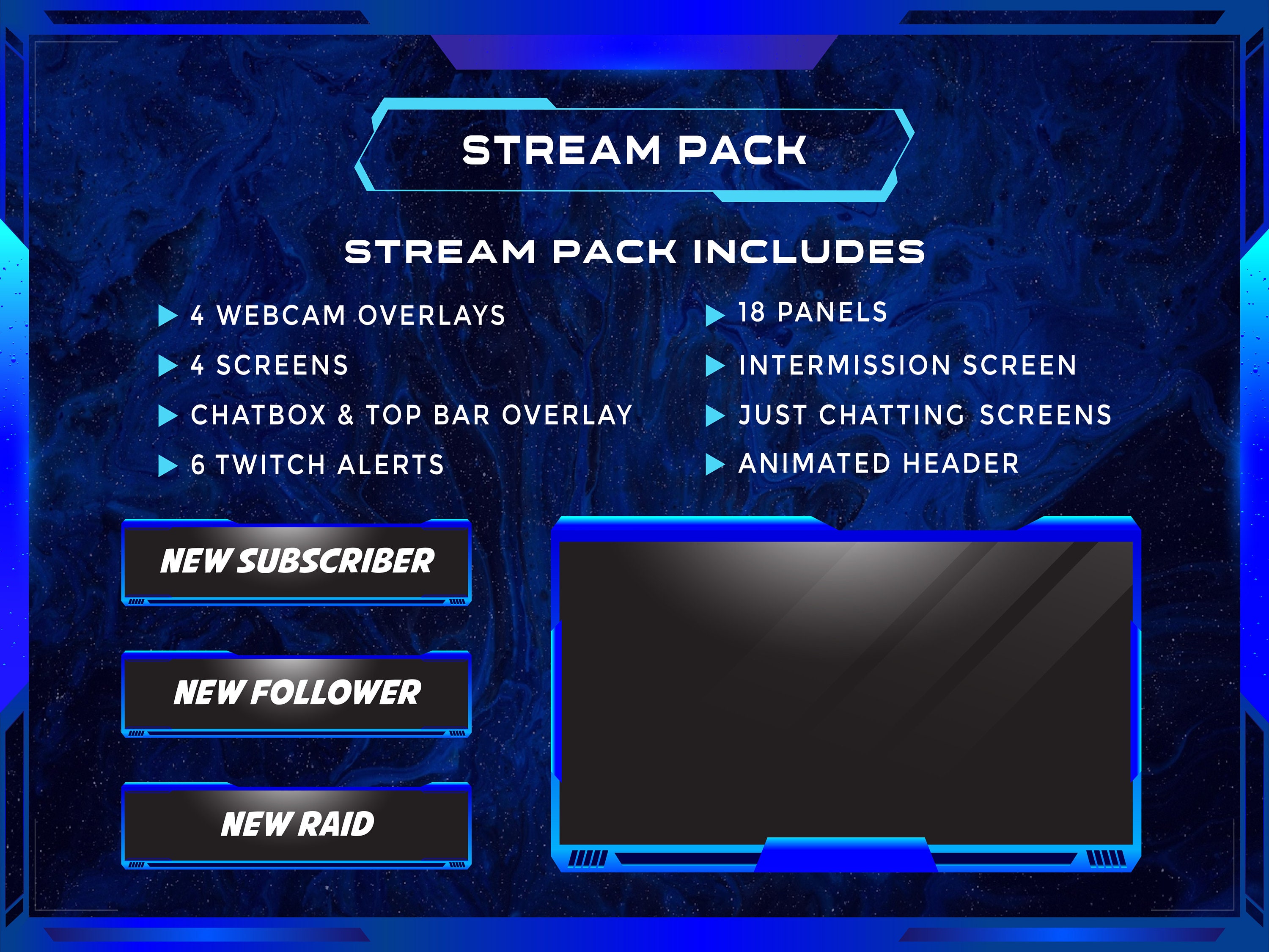 Blue Overlay Package Blue Static Stream Overlay Pack Blue Twitch Static ...