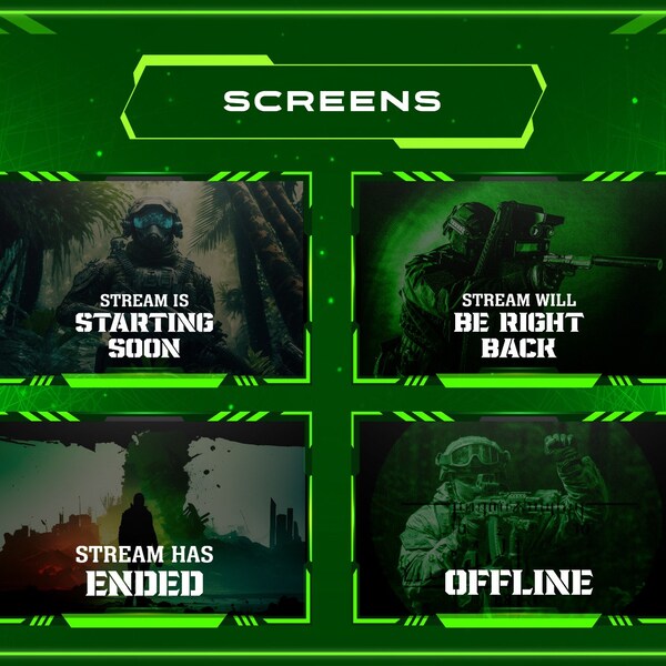 Twitch Stream Package Green Overlay Package Overlay Stream Pack Static ...