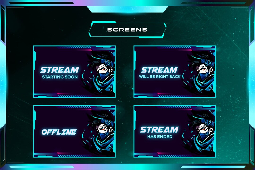 Cyan Cyberpunk Overlay Stream Static Overlay Stream Twitch Overlay ...