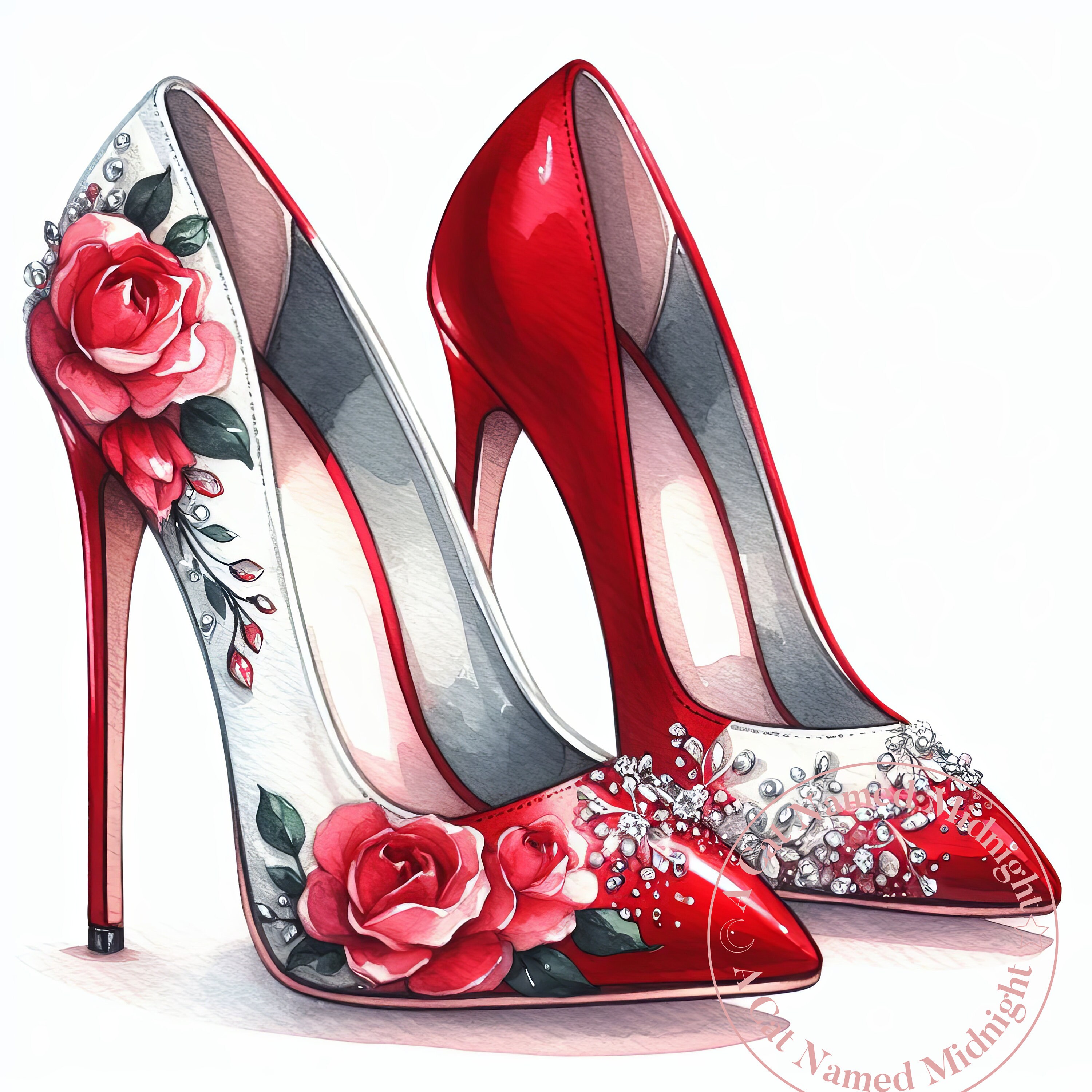 10 Red High Heels Clip Art Watercolor High Heels Clipart Bundle Womens ...
