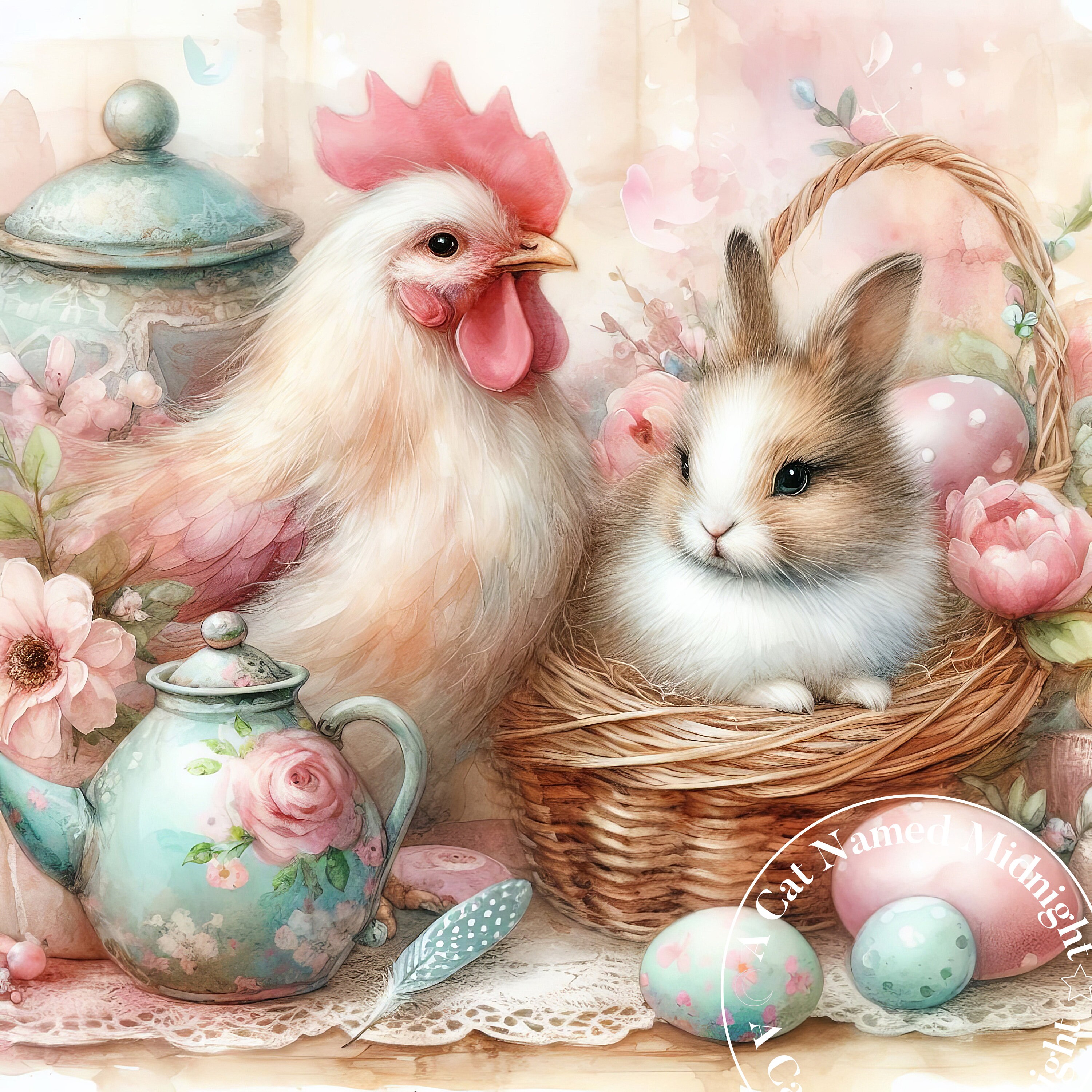 Chicken and Bunny Clipart Watercolor Clip Art Chicken Clipart Bundle ...