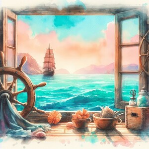 Nautical Windows Clipart Watercolor Nautical Clip Art Ocean Watercolor ...