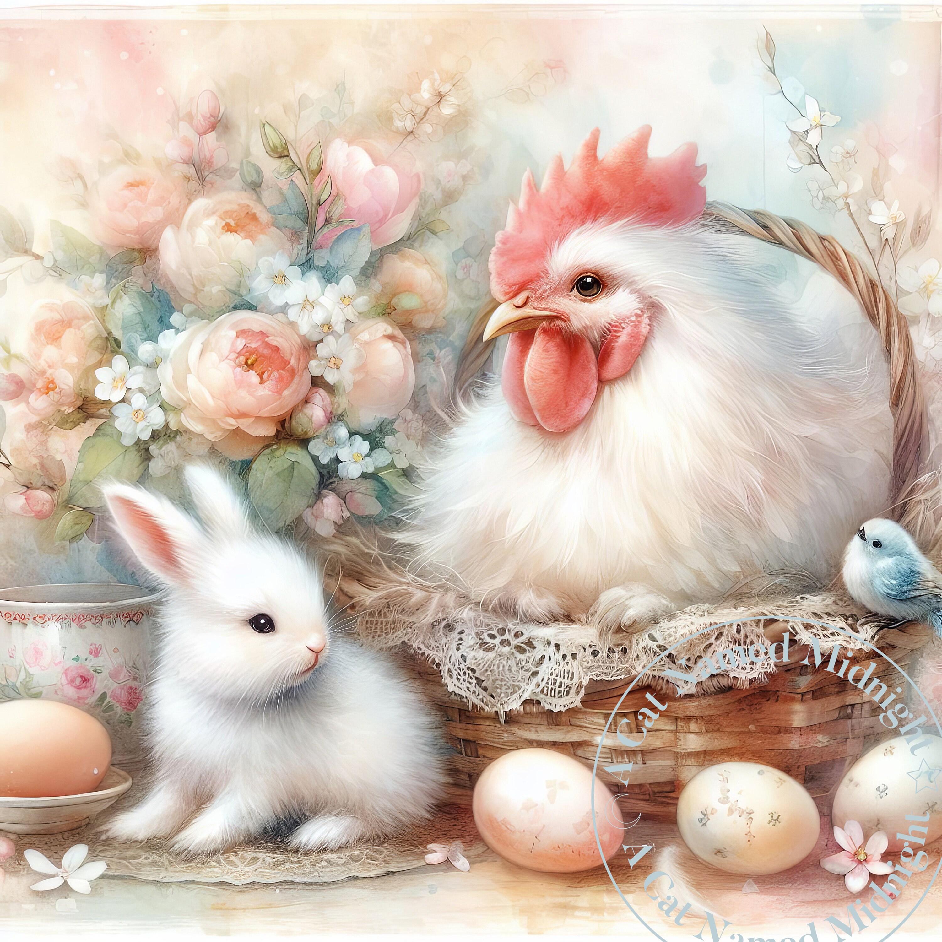 10 Watercolor Chicken and Bunny Clipart Chicken Clip Art Easter Farm ...