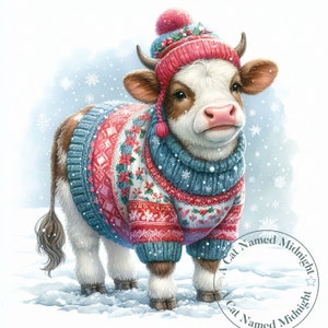 Cows in Christmas Sweaters Clipart 11 JPEG Watercolor Xmas Cow Clip Art ...