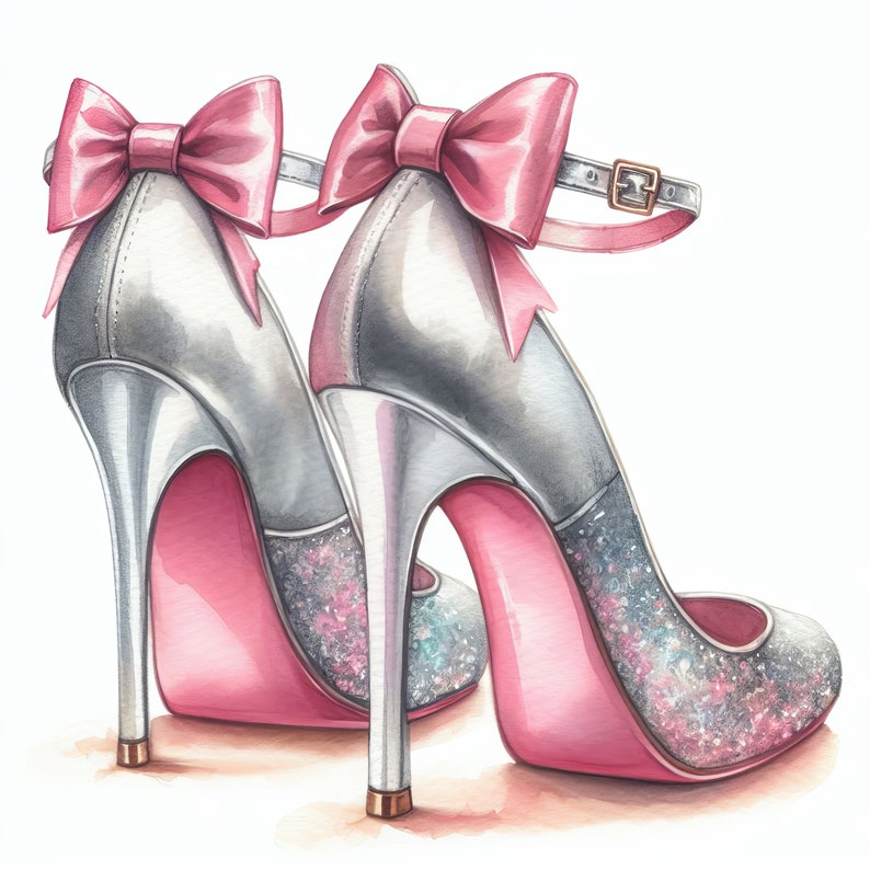 Watercolor High Heels Clipart Bundle Silver and Pink High Heels Clip ...