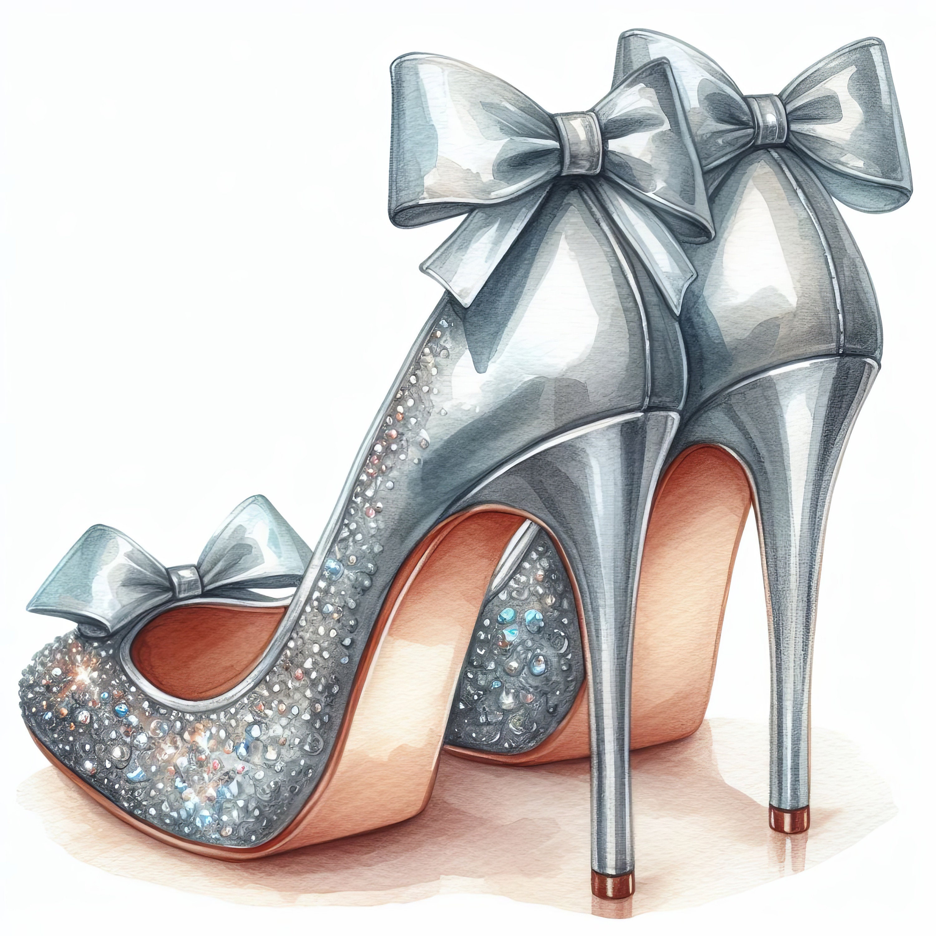Watercolor High Heels Clipart Bundle Silver High Heels Clip Art Womens ...