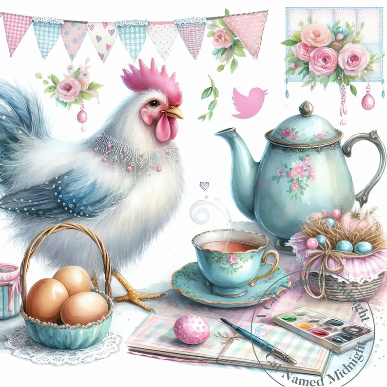 Watercolor Chicken Clipart Watercolor Rooster Clip Art Easter Farm ...