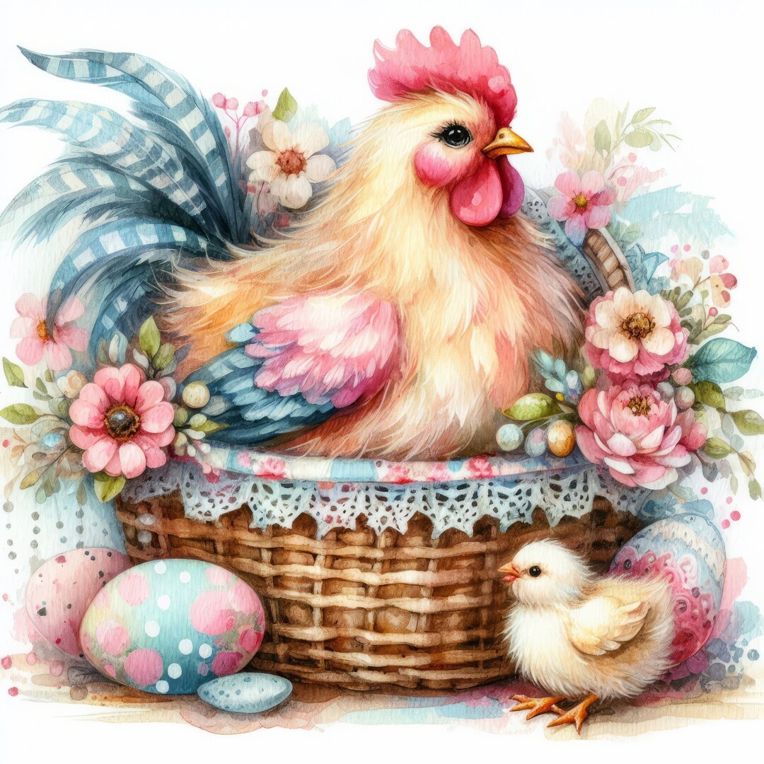 Watercolor Chicken Clipart Watercolor Rooster Clip Art Easter Farm ...