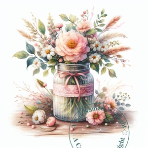 10 Mason Jar Flowers Clipart Shabby Chic Floral Watercolor Vintage Clip ...