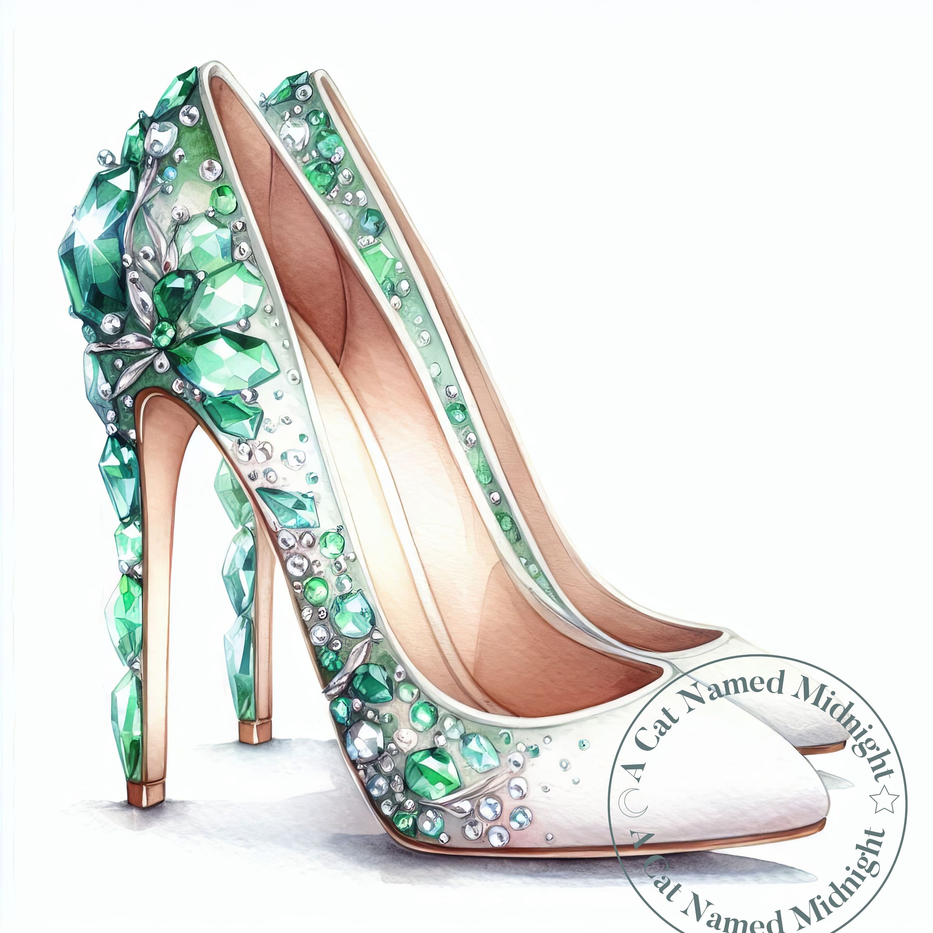 10 White and Green High Heels Clipart Bundle JPG Watercolor White High ...