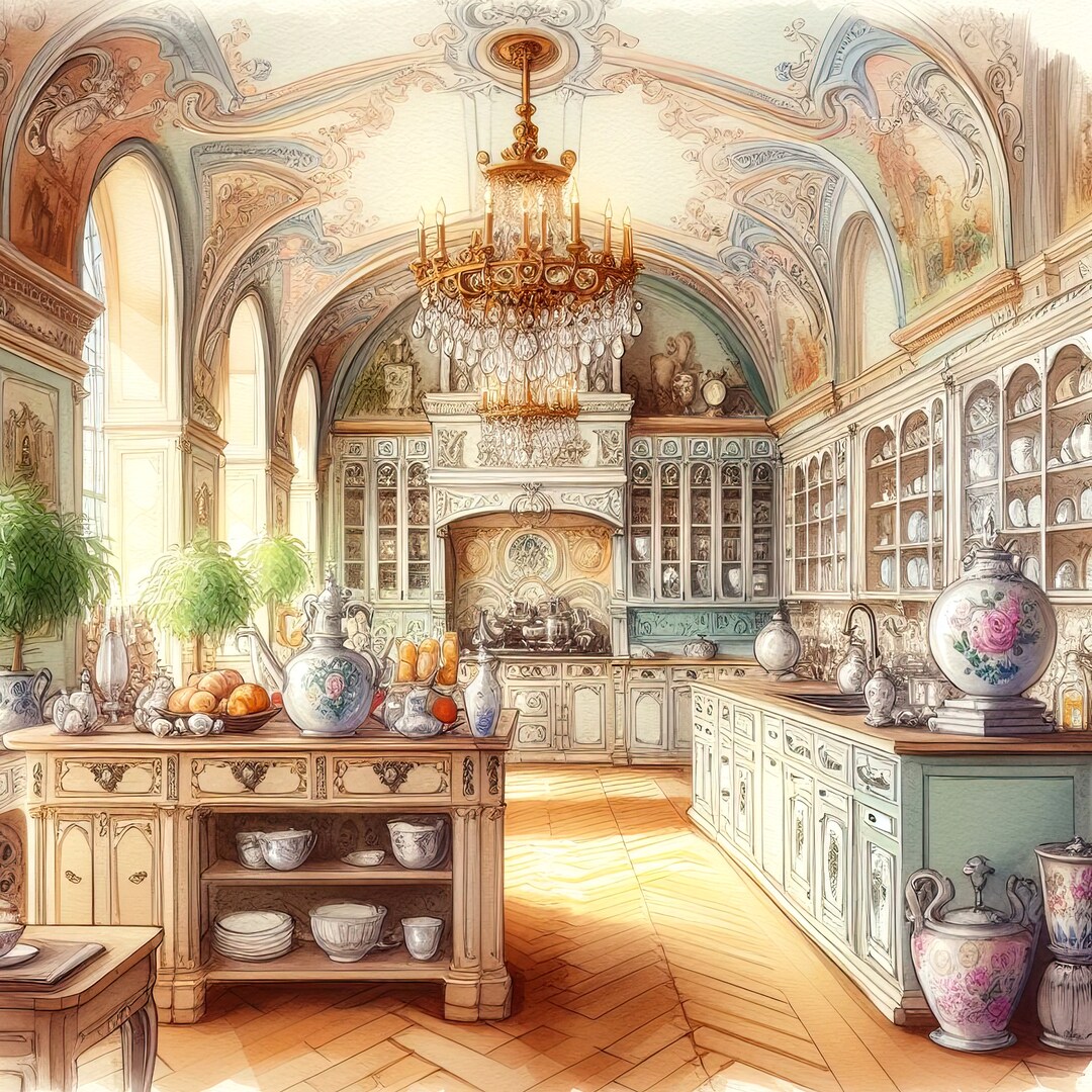 Watercolor French Palace Kitchen Clipart Watercolor Kitchen Clip Art ...