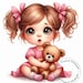 Sweet Baby Girl With Teddy Bear Clipart 12 Jpgs Little Girl Watercolor ...