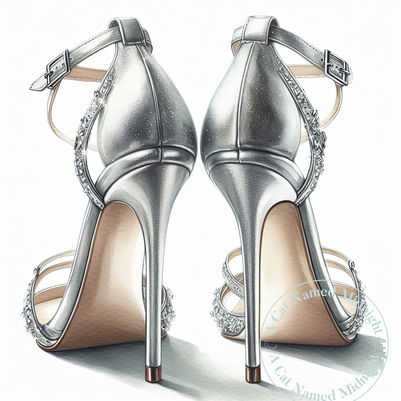 Silver High Heels Clipart Bundle Watercolor High Heels Clip Art Womens ...