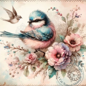Shabby Chic Birds Vintage Style Clipart 12 JPG Images Watercolor Bird ...