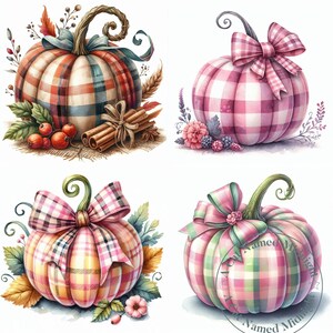 Plaid Pumpkin Clipart 30 JPG Images Watercolor Shabby Chic Fall ...