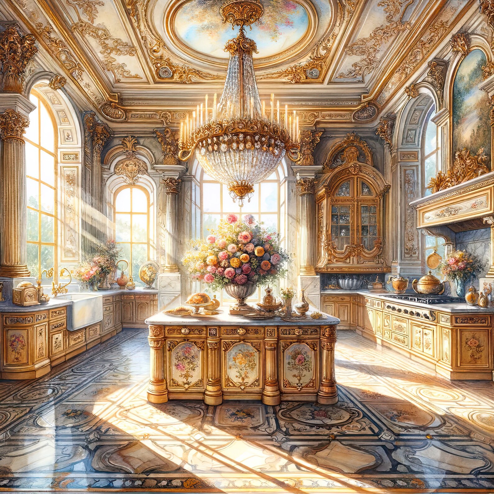 Watercolor French Palace Kitchen Clipart Watercolor Kitchen Clip Art ...