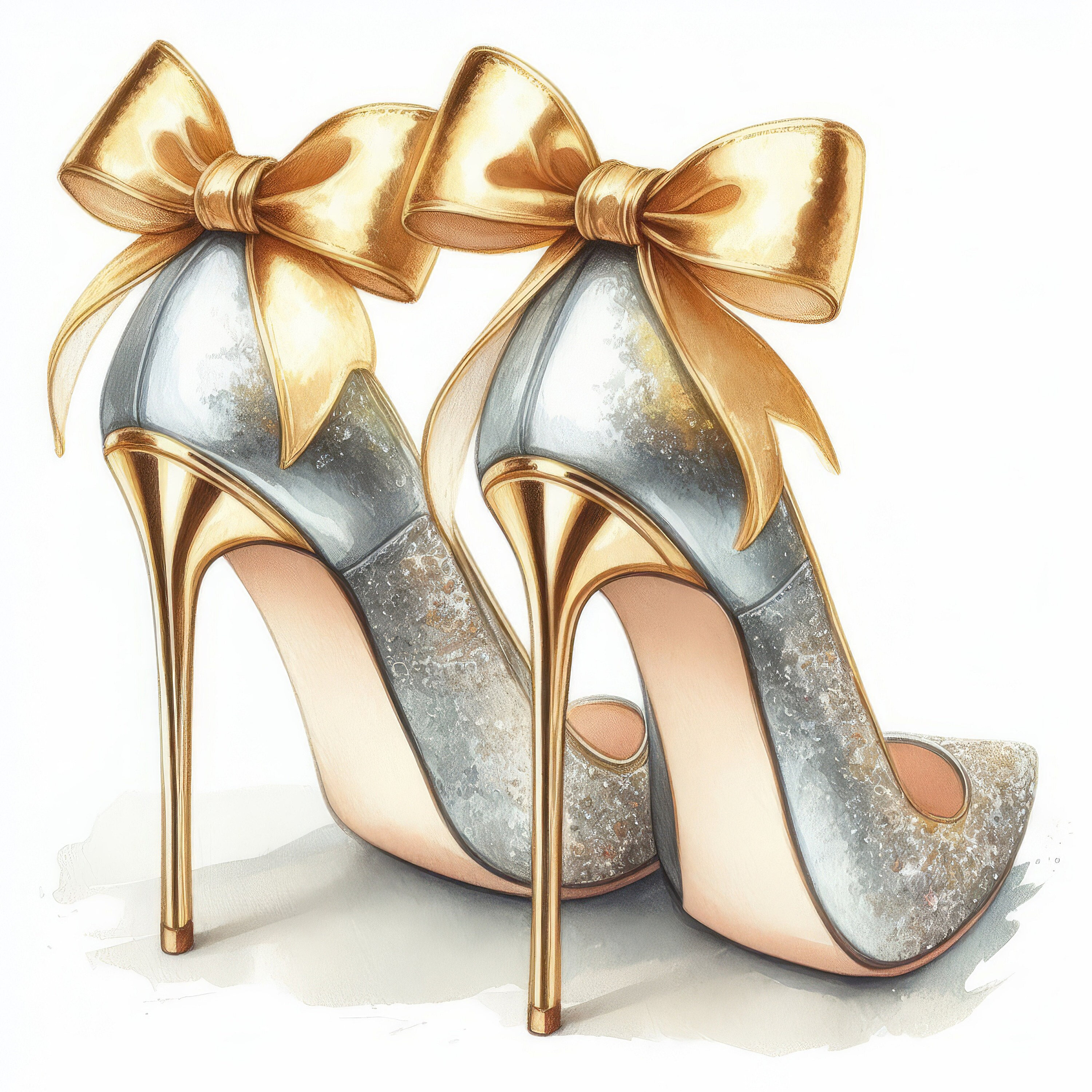 Watercolor High Heels Clipart Bundle Silver and Gold High Heels Clip ...
