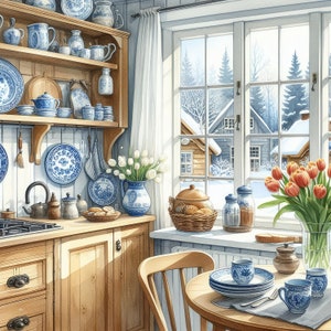 Watercolor Farmhouse Kitchen Clipart Watercolor Cottage Kitchen Clip ...