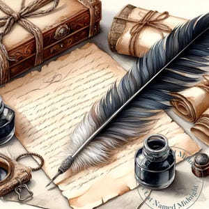 Vintage Writing Paper and Quill Clipart 12 Watercolor Book Lover Clip ...
