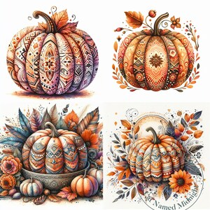 Boho Pumpkin Clipart 11 Images Watercolor Fall Clip Art Floral Autumn ...