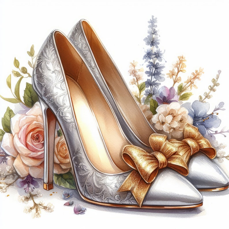Watercolor High Heels Clipart Bundle Silver and Gold High Heels Clip ...