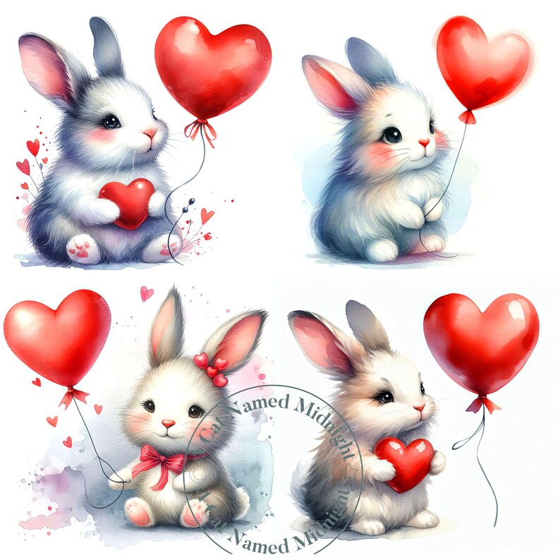 Valentines Day Clipart | Bunny and Balloon Clip Art | 11 JPG Images - Etsy
