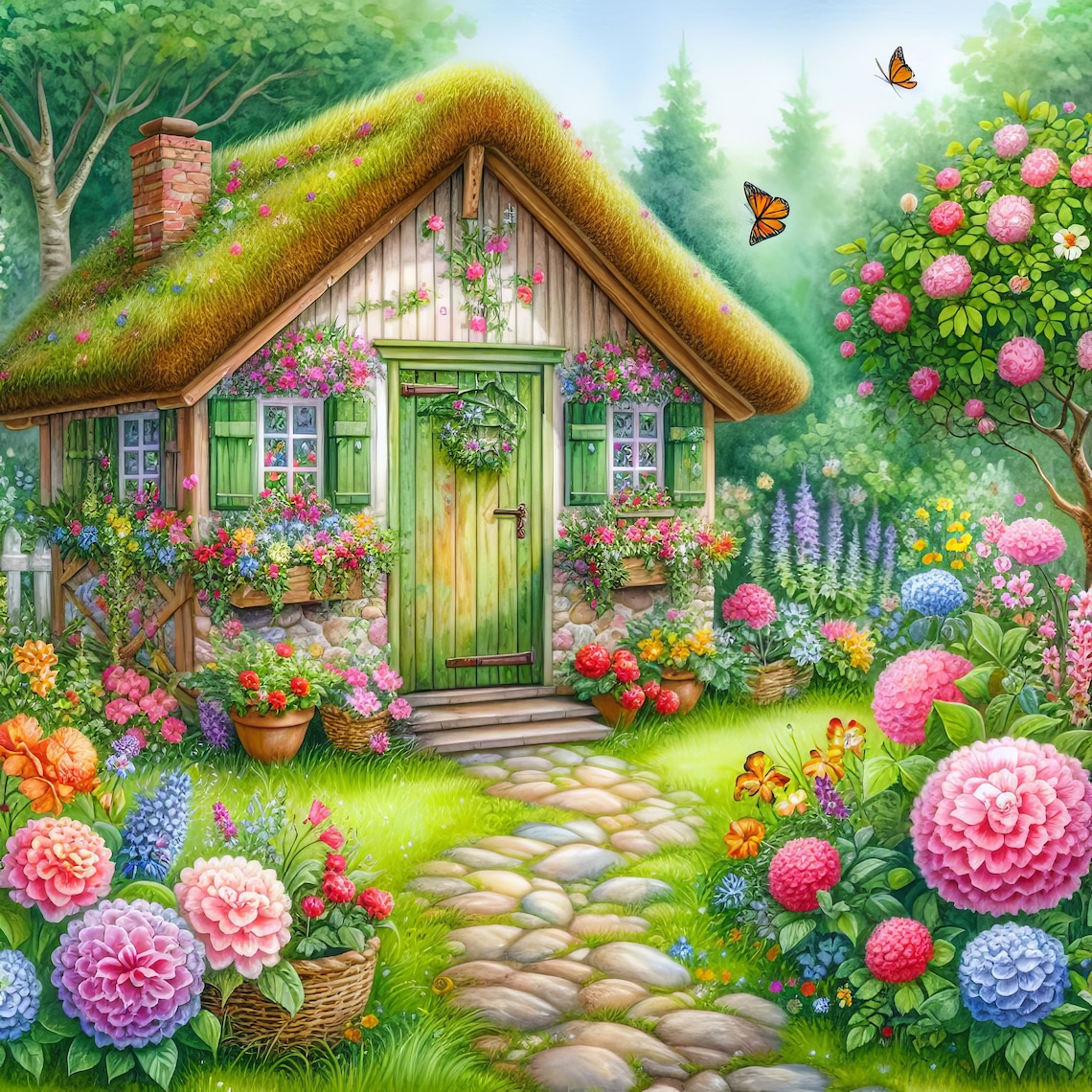 10 Teeny Tiny Cottages Clipart Bundle Whimsical Cottages Watercolor ...