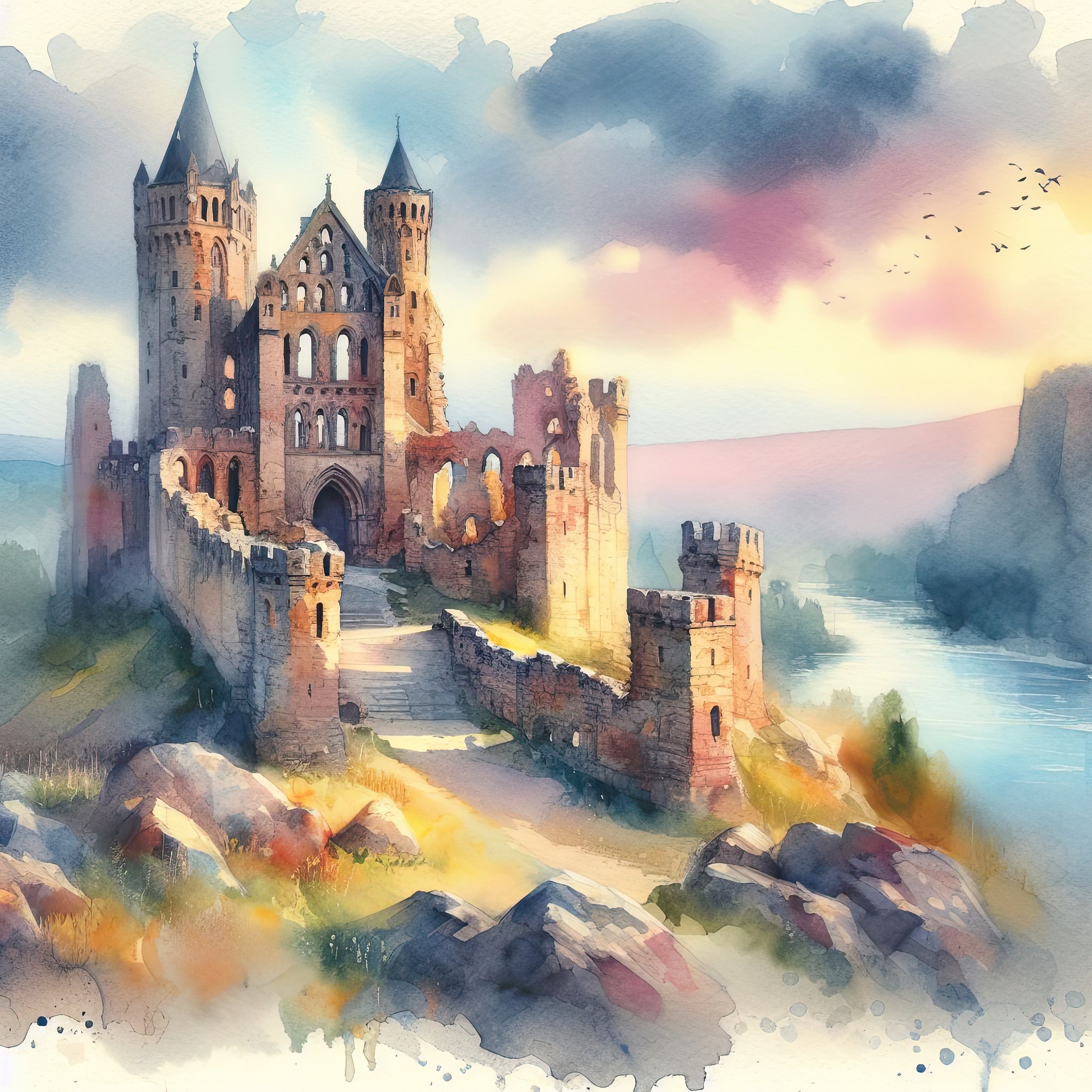 Watercolor Castle Ruins Clipart Bundle Vintage Clip Art Fantasy Art ...