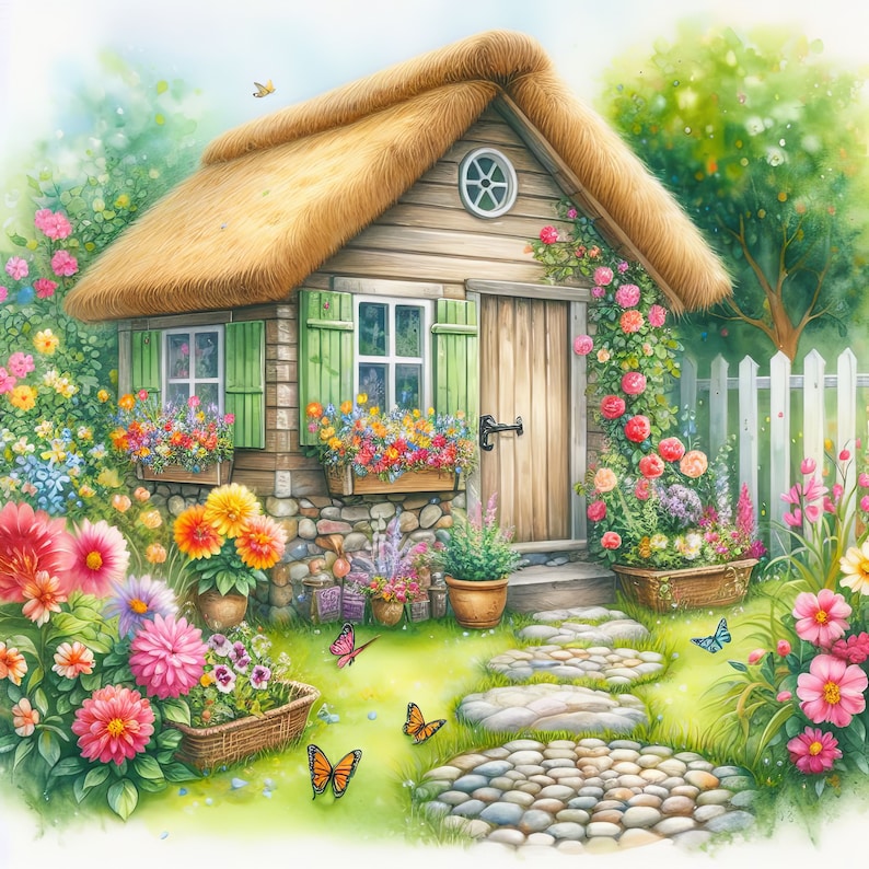 10 Teeny Tiny Cottages Clipart Bundle Whimsical Cottages Watercolor ...