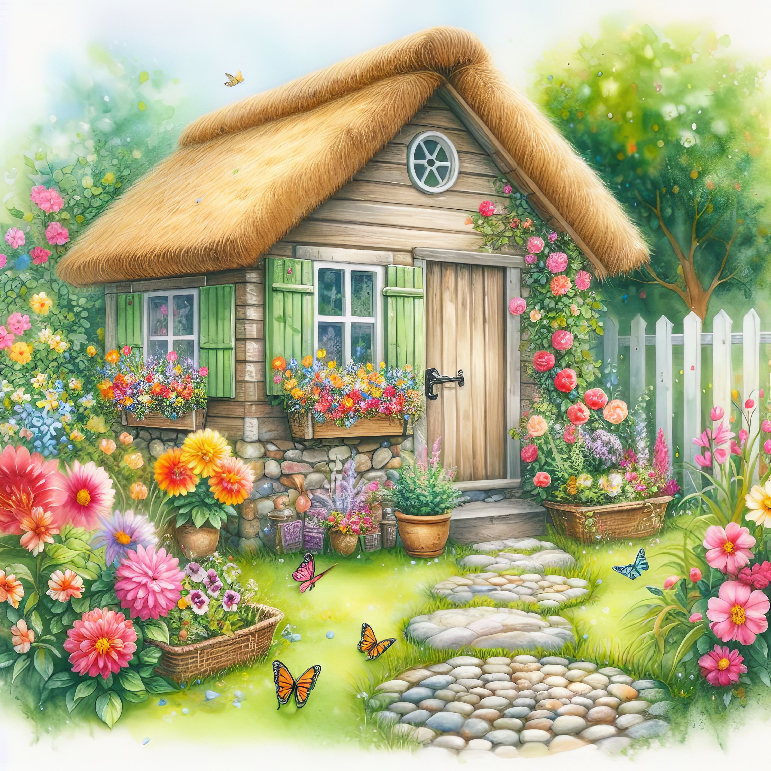 10 Teeny Tiny Cottages Clipart Bundle Whimsical Cottages Watercolor ...