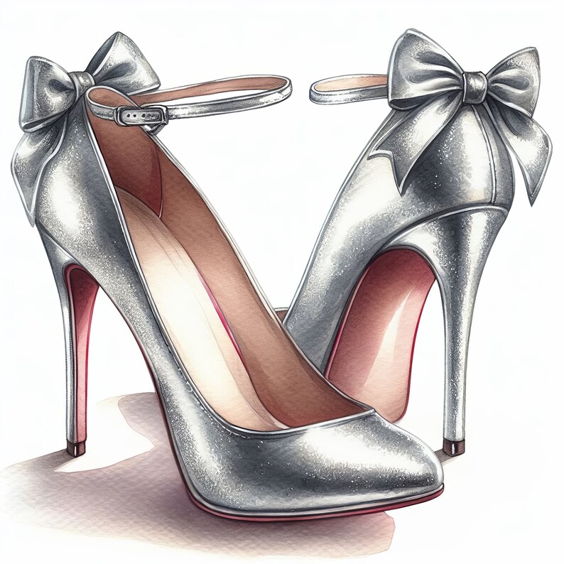Watercolor High Heels Clipart Bundle Silver High Heels Clip Art Womens ...