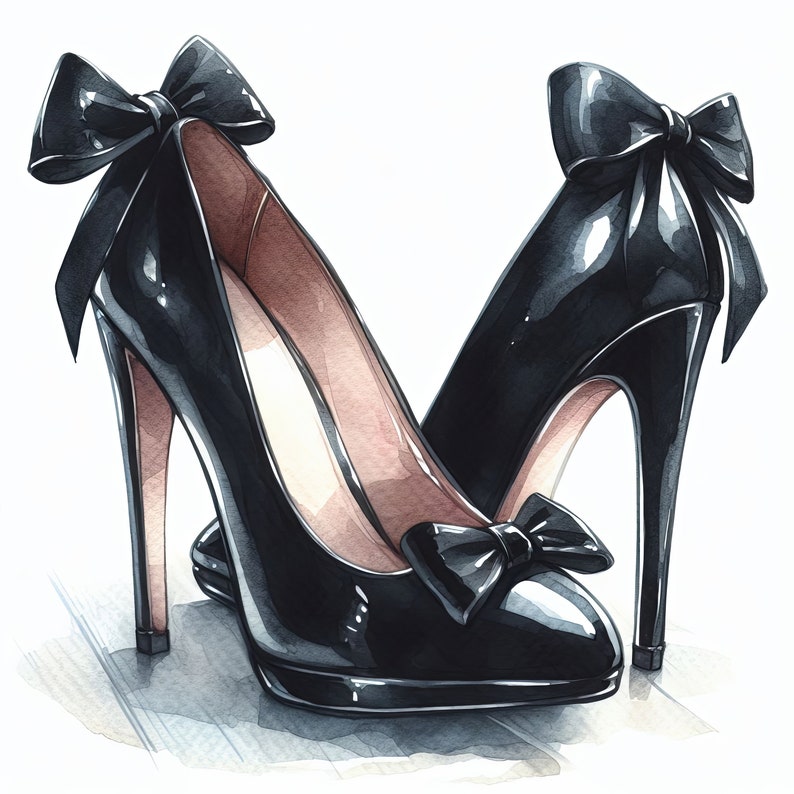 Watercolor High Heels Clipart Bundle Black High Heels Clip Art Womens ...
