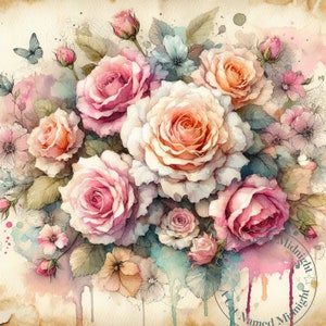 10 Shabby Chic Roses on Parchment Paper Clipart Shabby Chic Floral ...