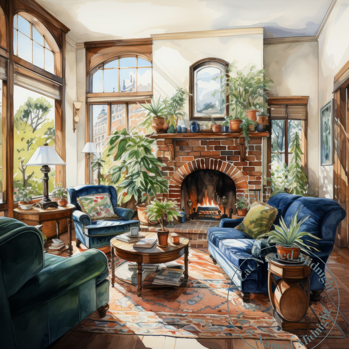 Traditional Living Room Clipart 9 Watercolor JPG Images House Clip Art ...