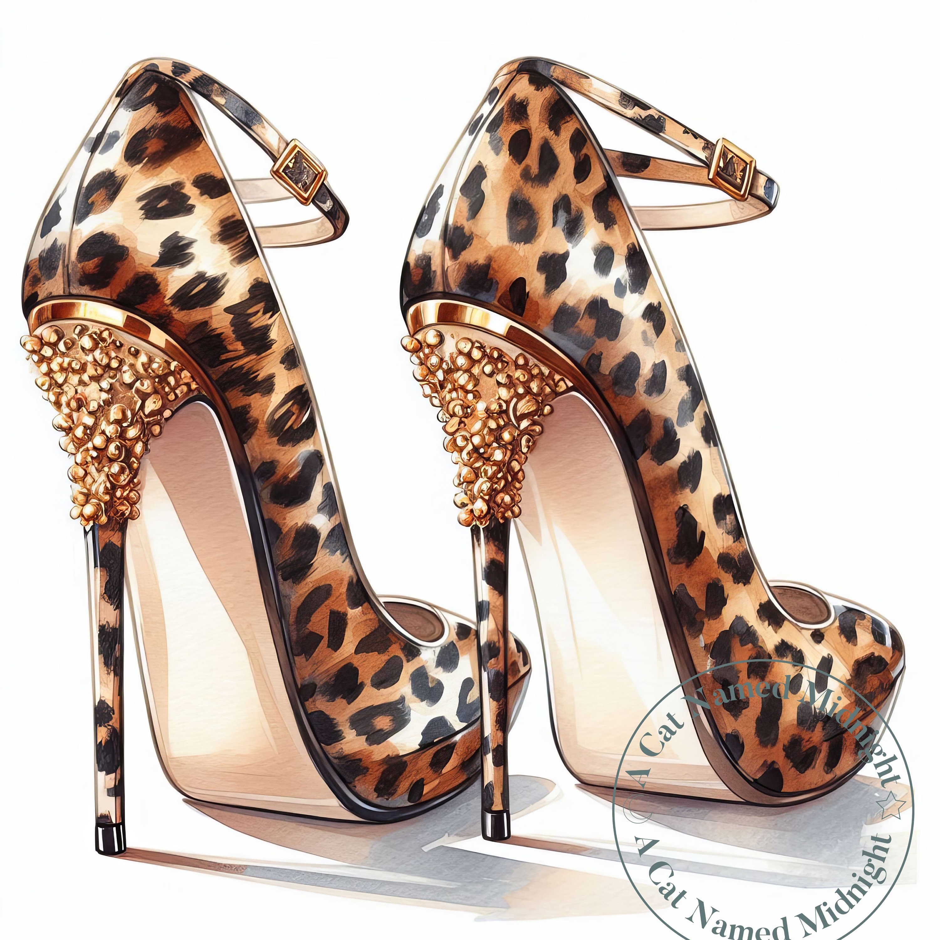12 Leopard Print High Heels Clipart Bundle Digital Watercolor High ...