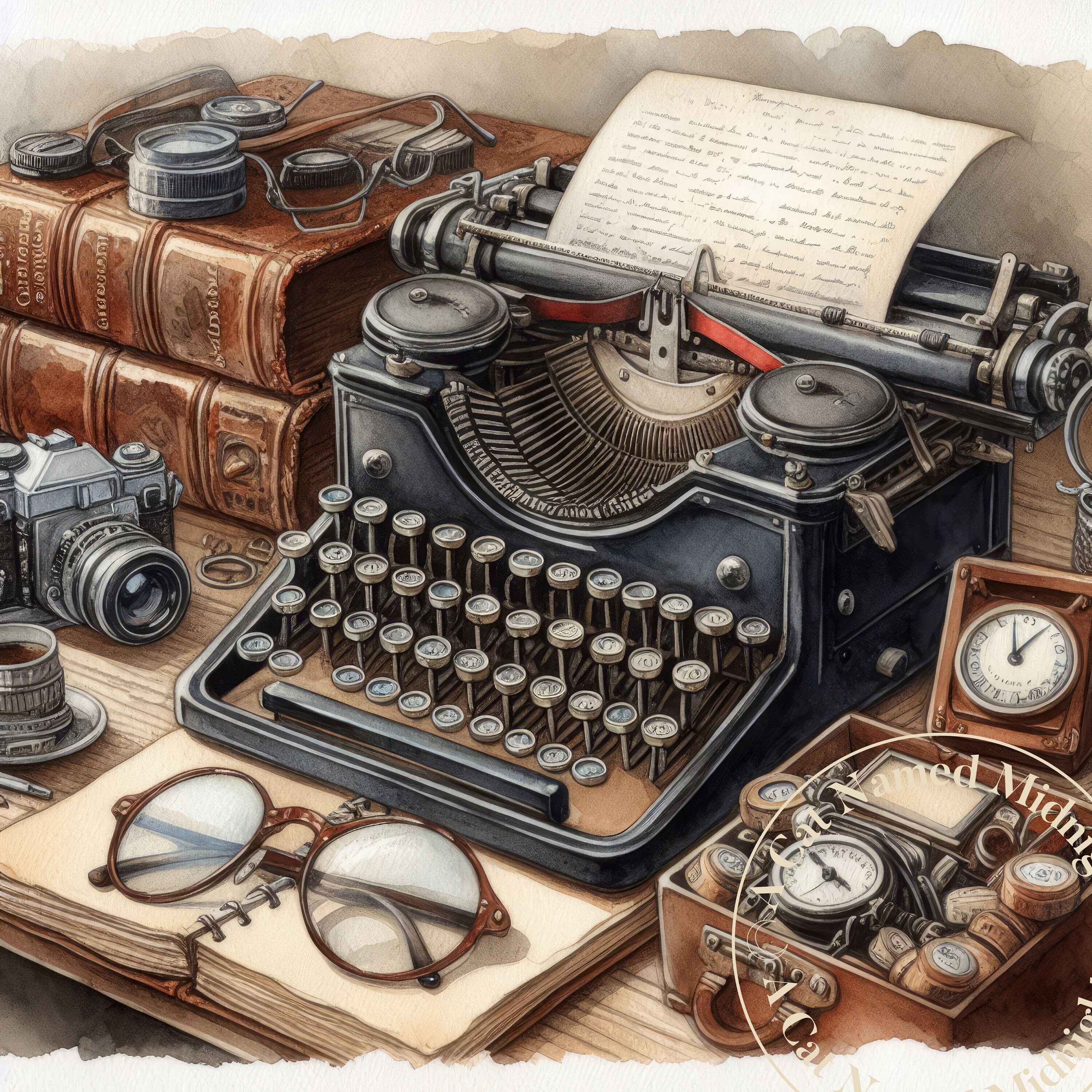 10 Antique Typewriters Clipart Watercolor Vintage Clip Art Writer's ...