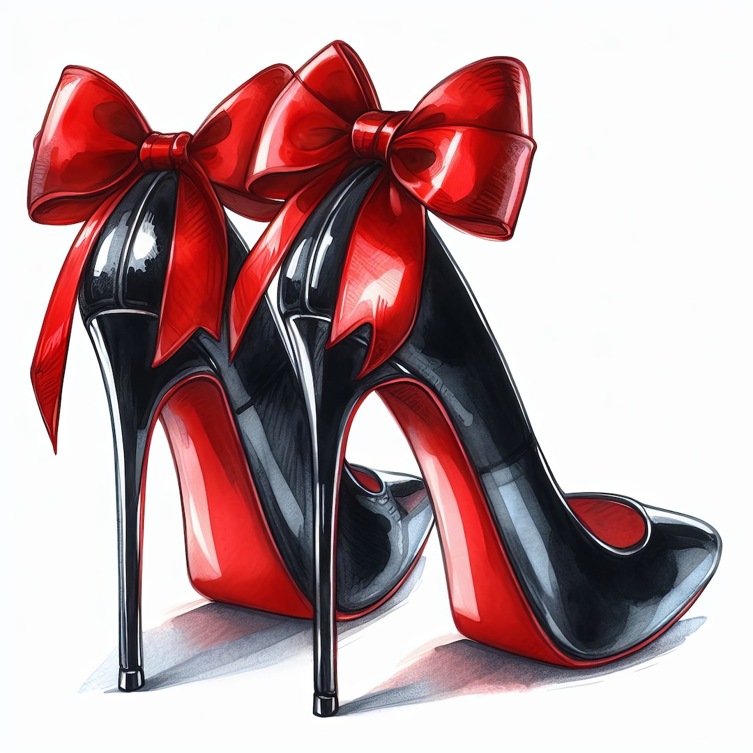 Watercolor High Heels Clipart Bundle Black and Red High Heels Clip Art ...