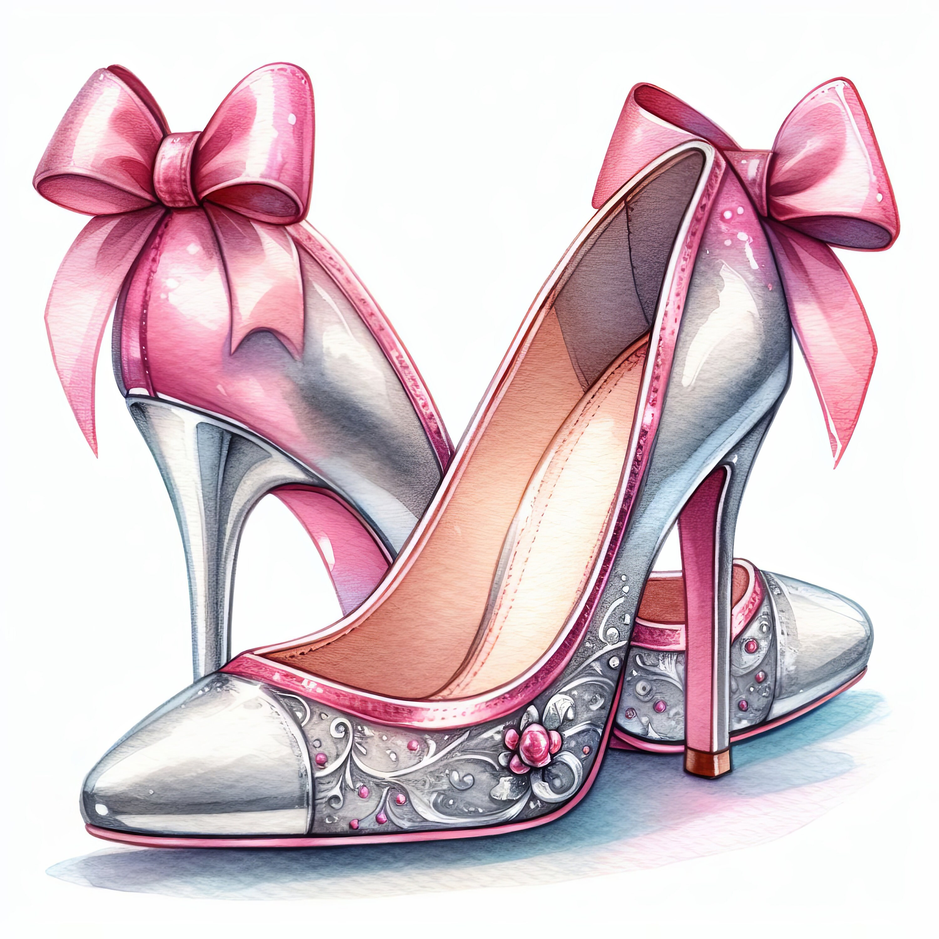 Watercolor High Heels Clipart Bundle Silver and Pink High Heels Clip ...