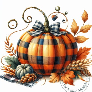 Plaid Pumpkins Clipart 30 JPG Images Watercolor Shabby Chic Fall ...