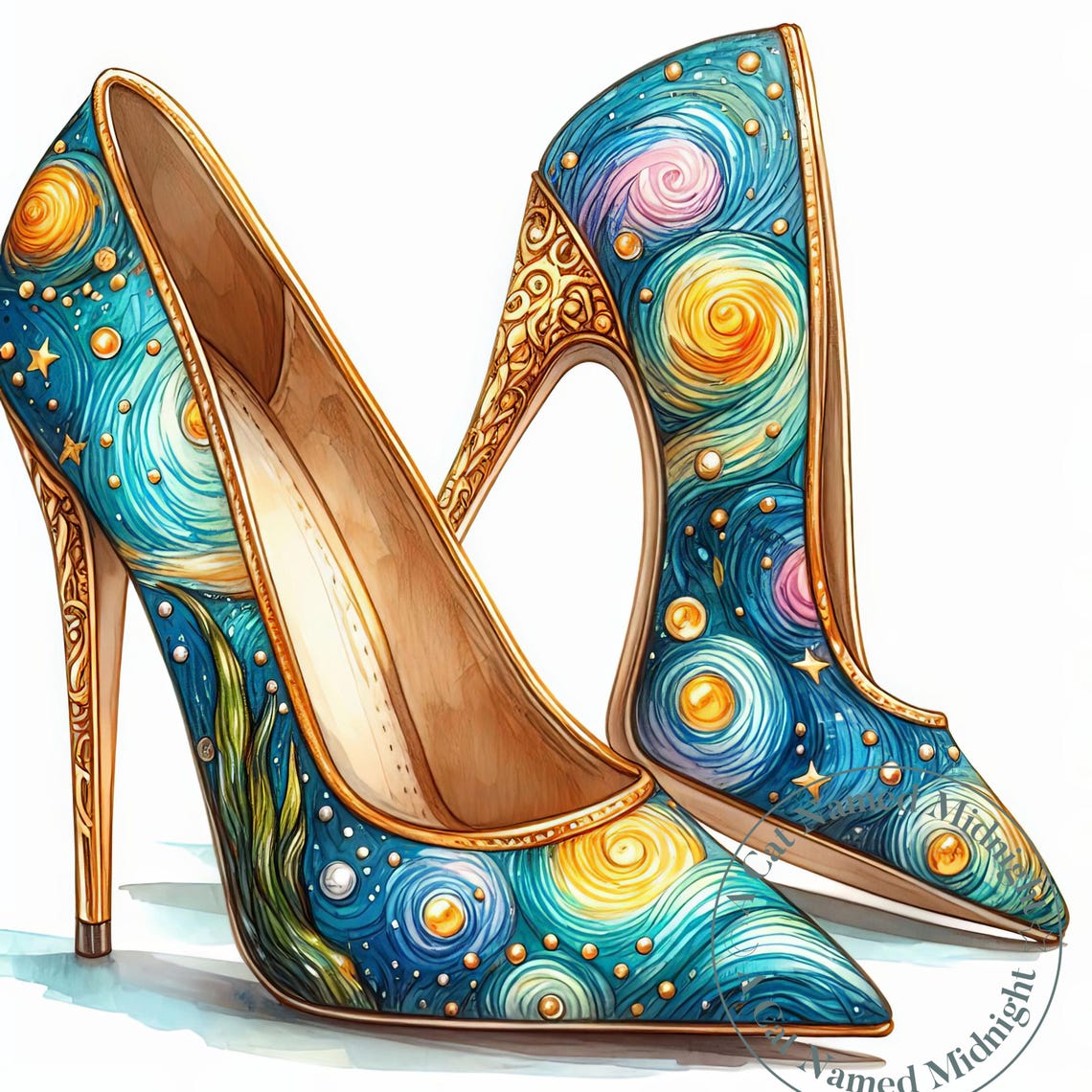 Van Gogh Starry Night High Heels Clipart 13 JPG Watercolor High Heels ...