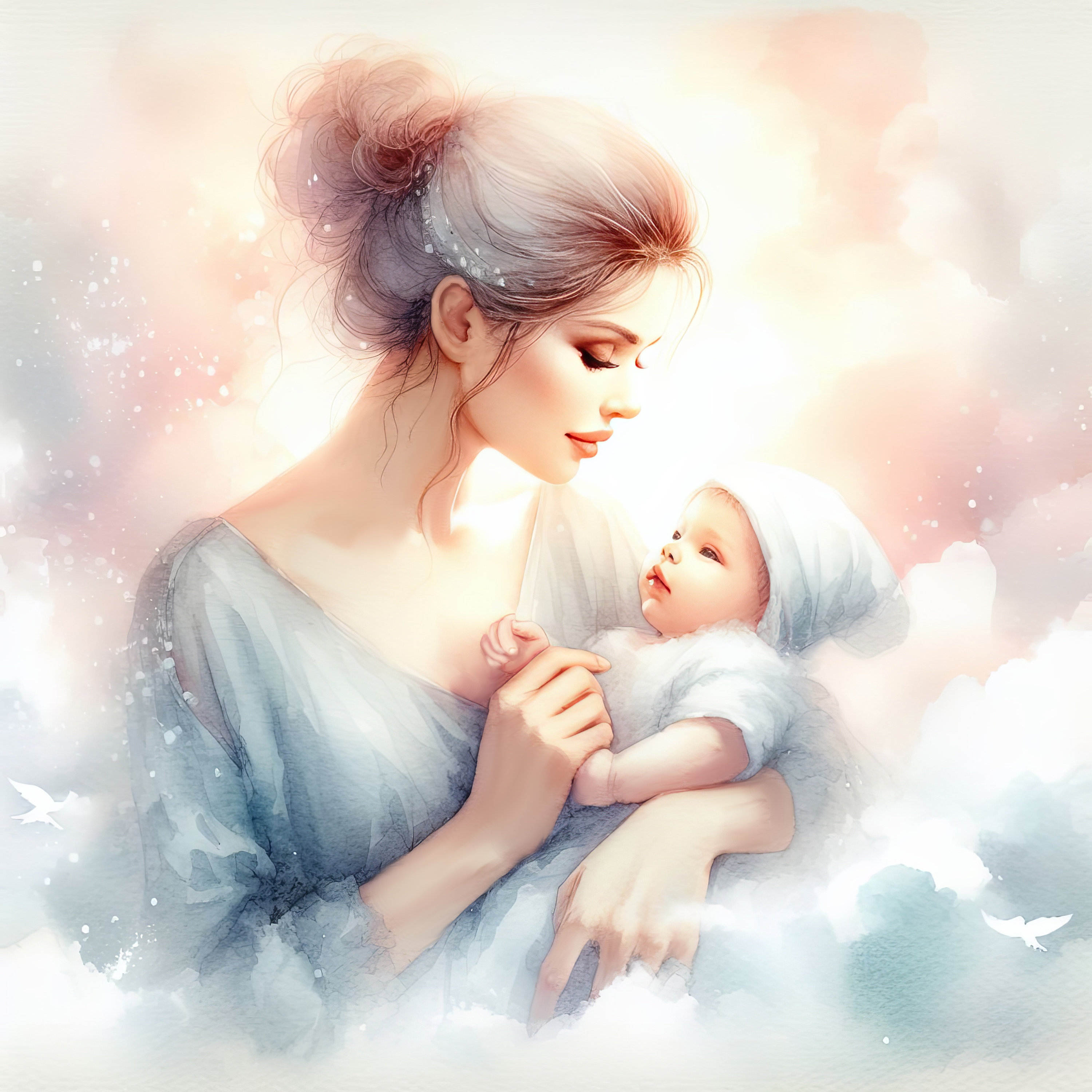 10 Mother and Baby Clipart Bundle Watercolor Clip Art Mother's Day ...