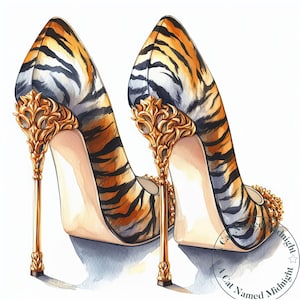 10 Tiger Print High Heels Clipart Bundle Digital Watercolor High Heels ...