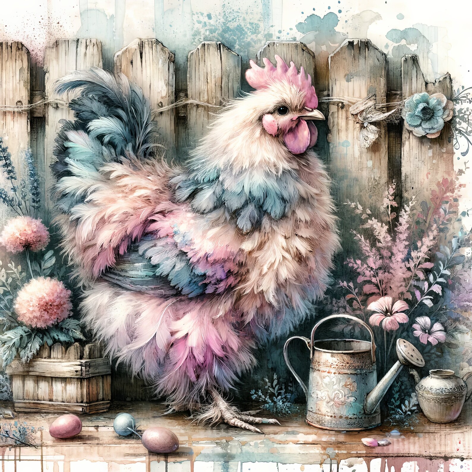 Watercolor Chicken Clipart Watercolor Rooster Clip Art Easter Farm ...