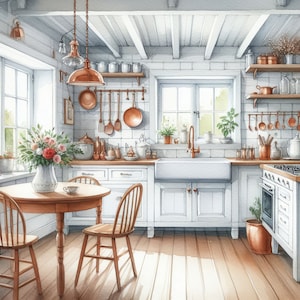 Watercolor Farmhouse Kitchen Clipart Watercolor Cottage Kitchen Clip ...
