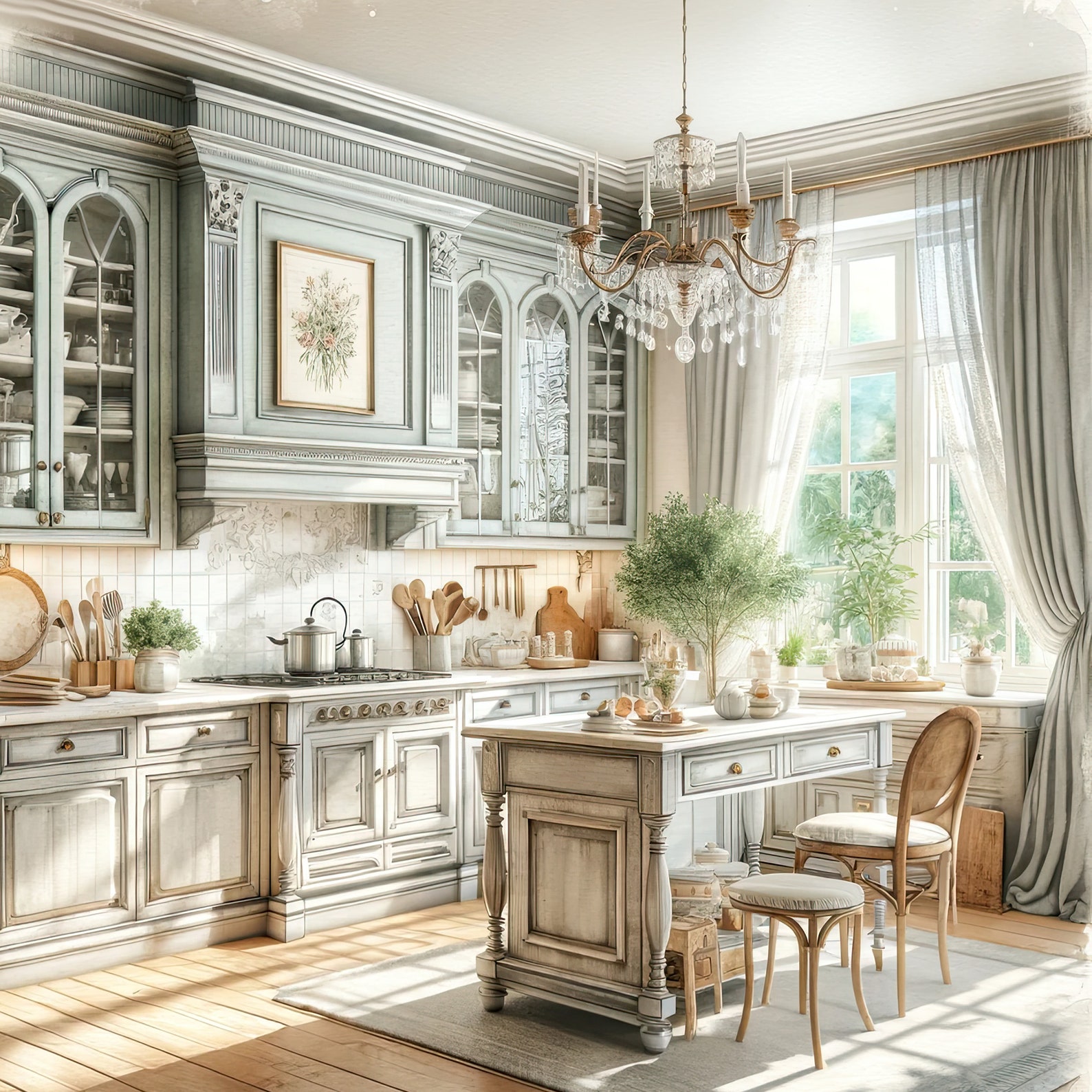 Watercolor Farmhouse Kitchen Clipart Watercolor Cottage Kitchen Clip ...