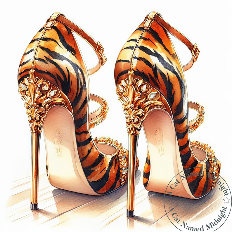 10 Tiger Print High Heels Clipart Bundle Digital Watercolor High Heels ...