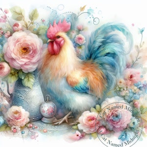 Watercolor Chicken Clipart Watercolor Rooster Clip Art Easter Farm ...