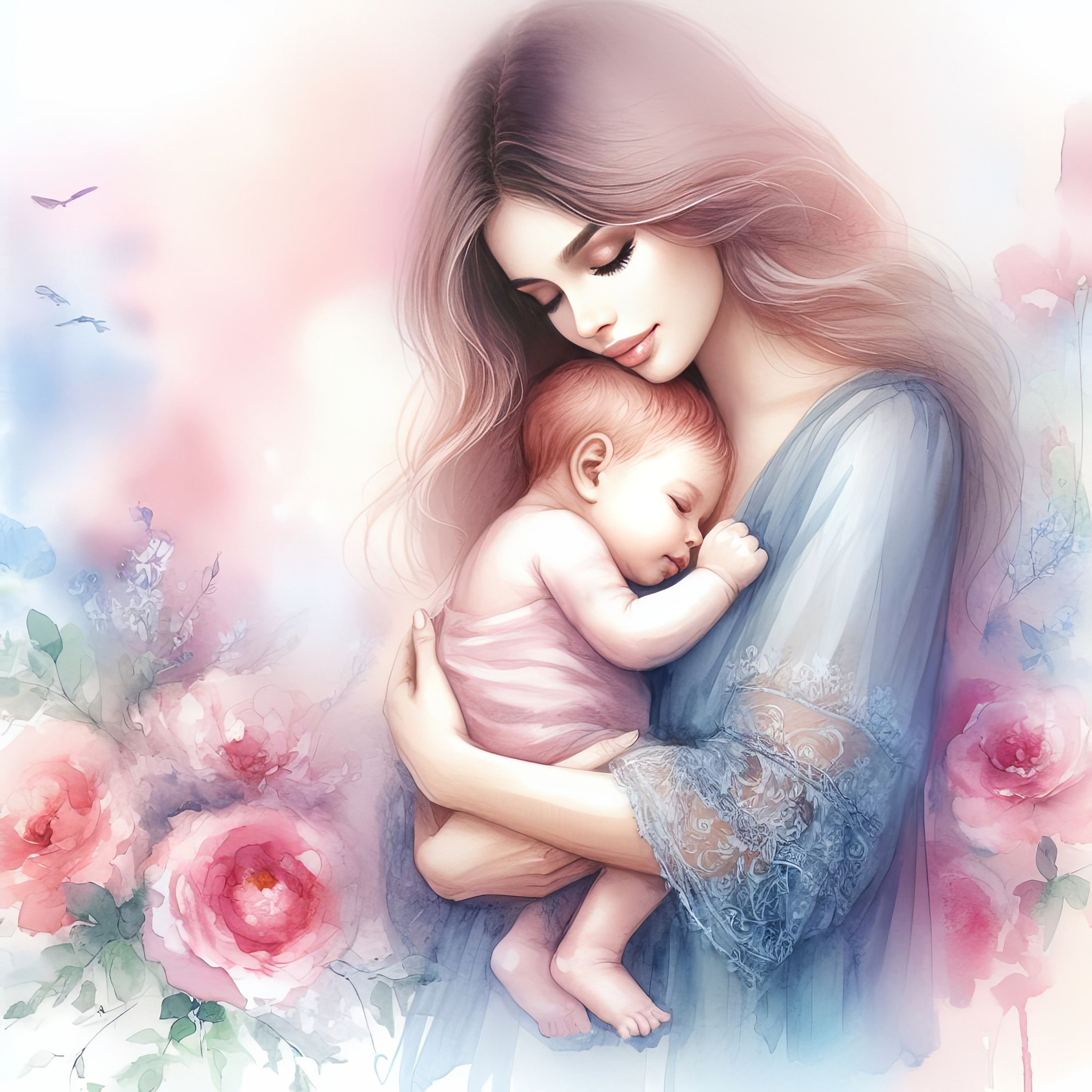 10 Mother and Baby Clipart Bundle Watercolor Clip Art Mother's Day ...