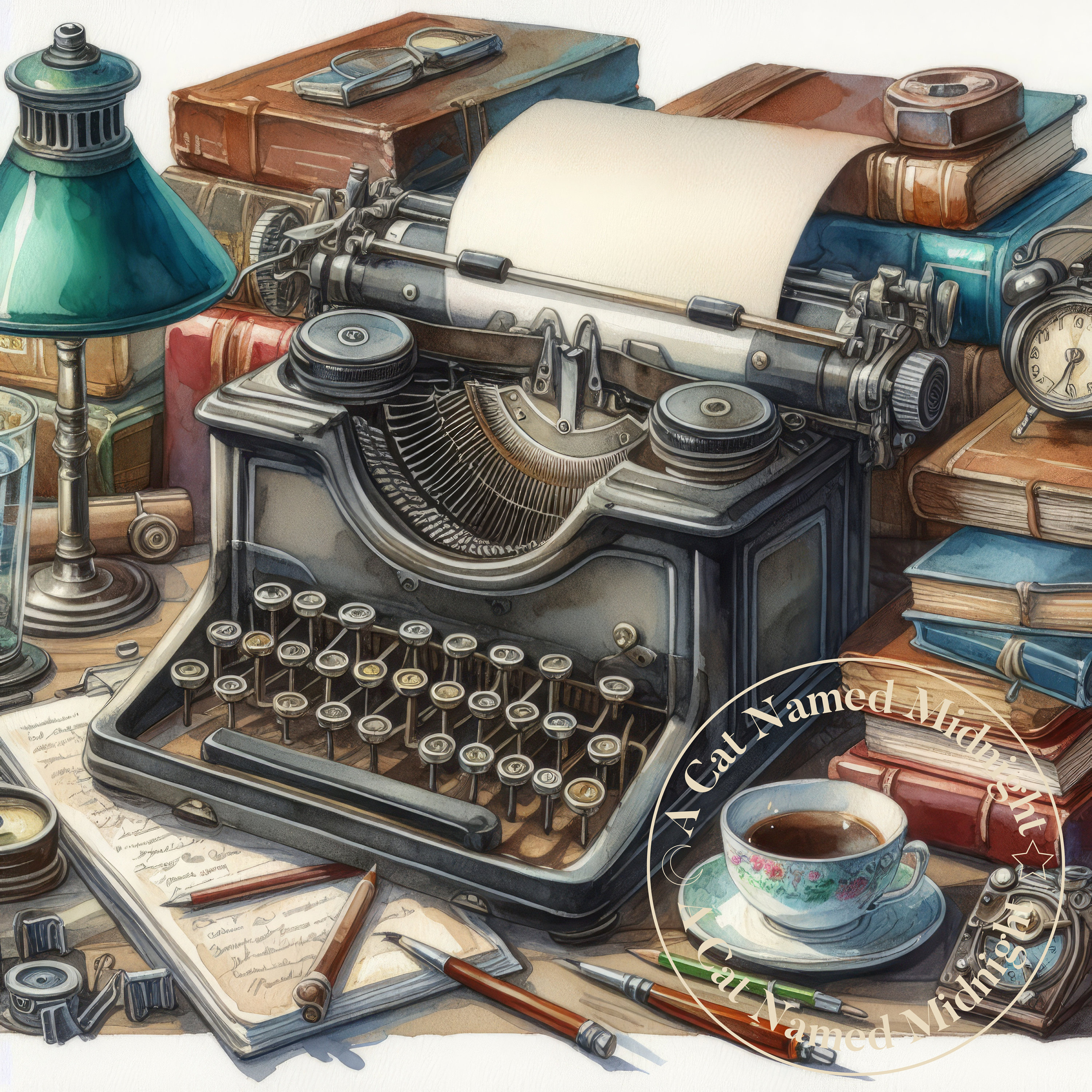 10 Antique Typewriters Clipart Watercolor Vintage Clip Art Writer's ...