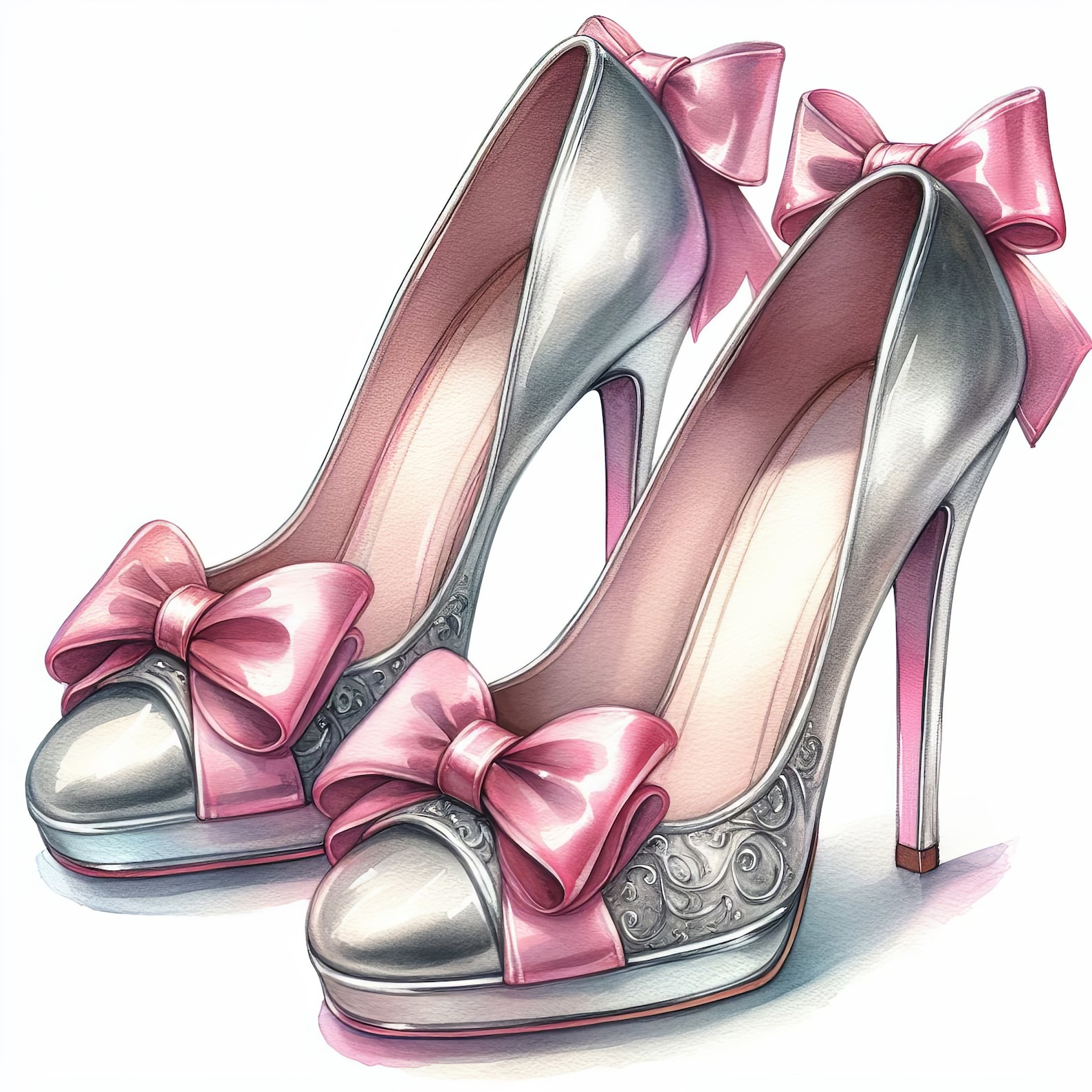 Watercolor High Heels Clipart Bundle Silver and Pink High Heels Clip ...